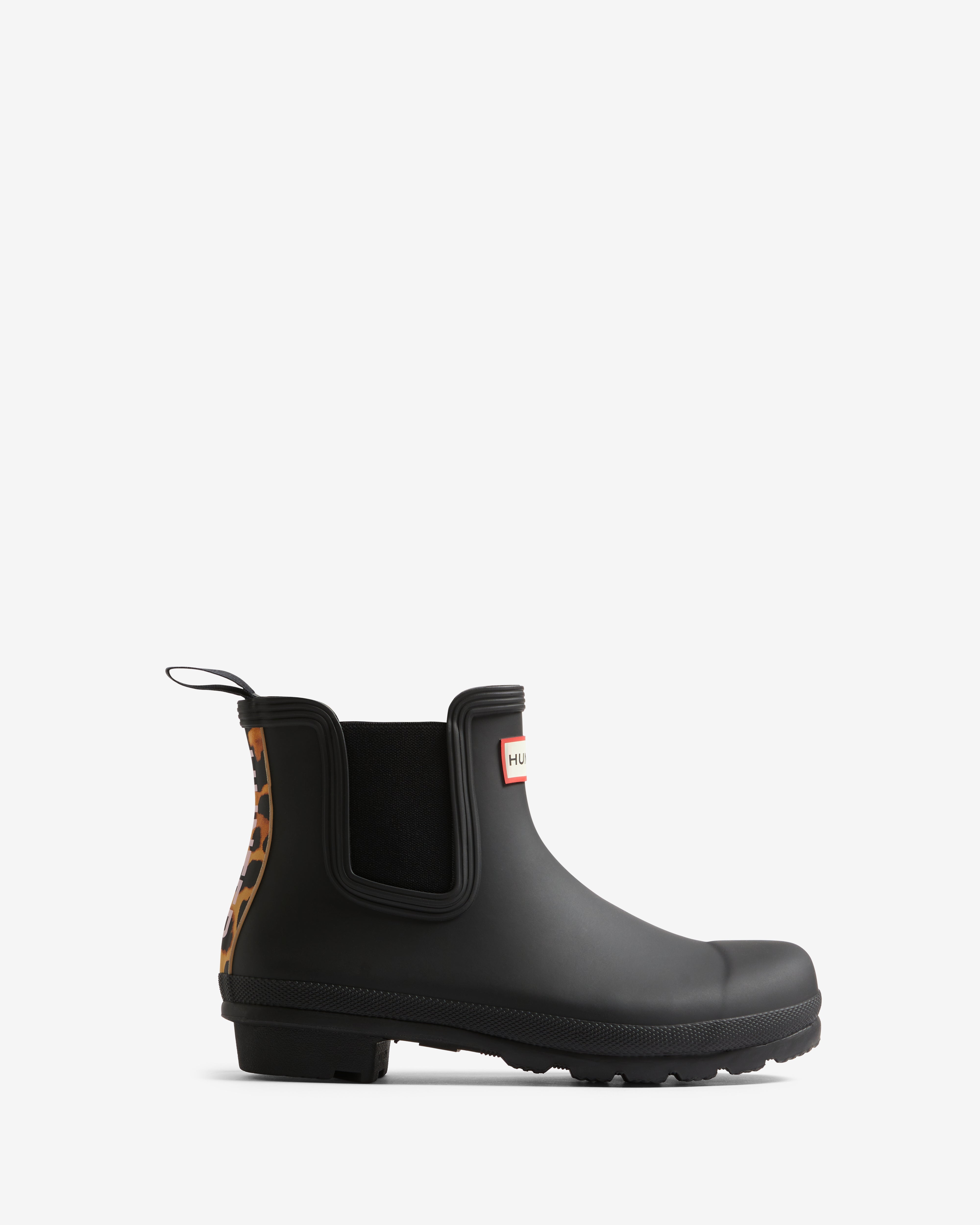 Women's Black Chelsea Leopard Print Backstrap Boot – Hunter Boots UK